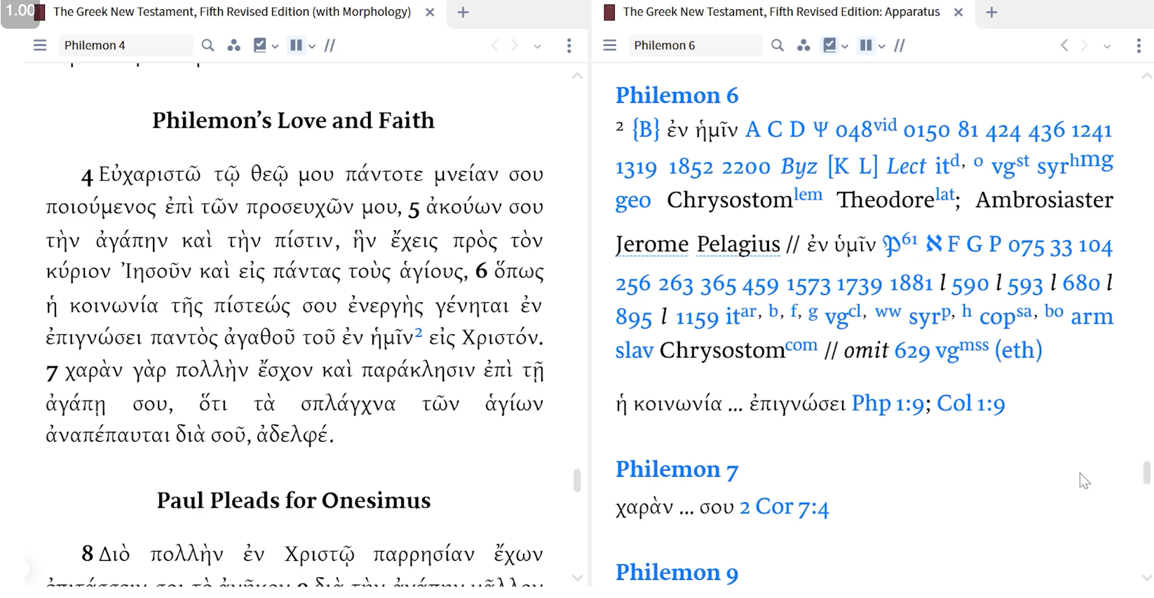 Understanding UBS5 Textual Variant Information, Philemon, verse 6 ...