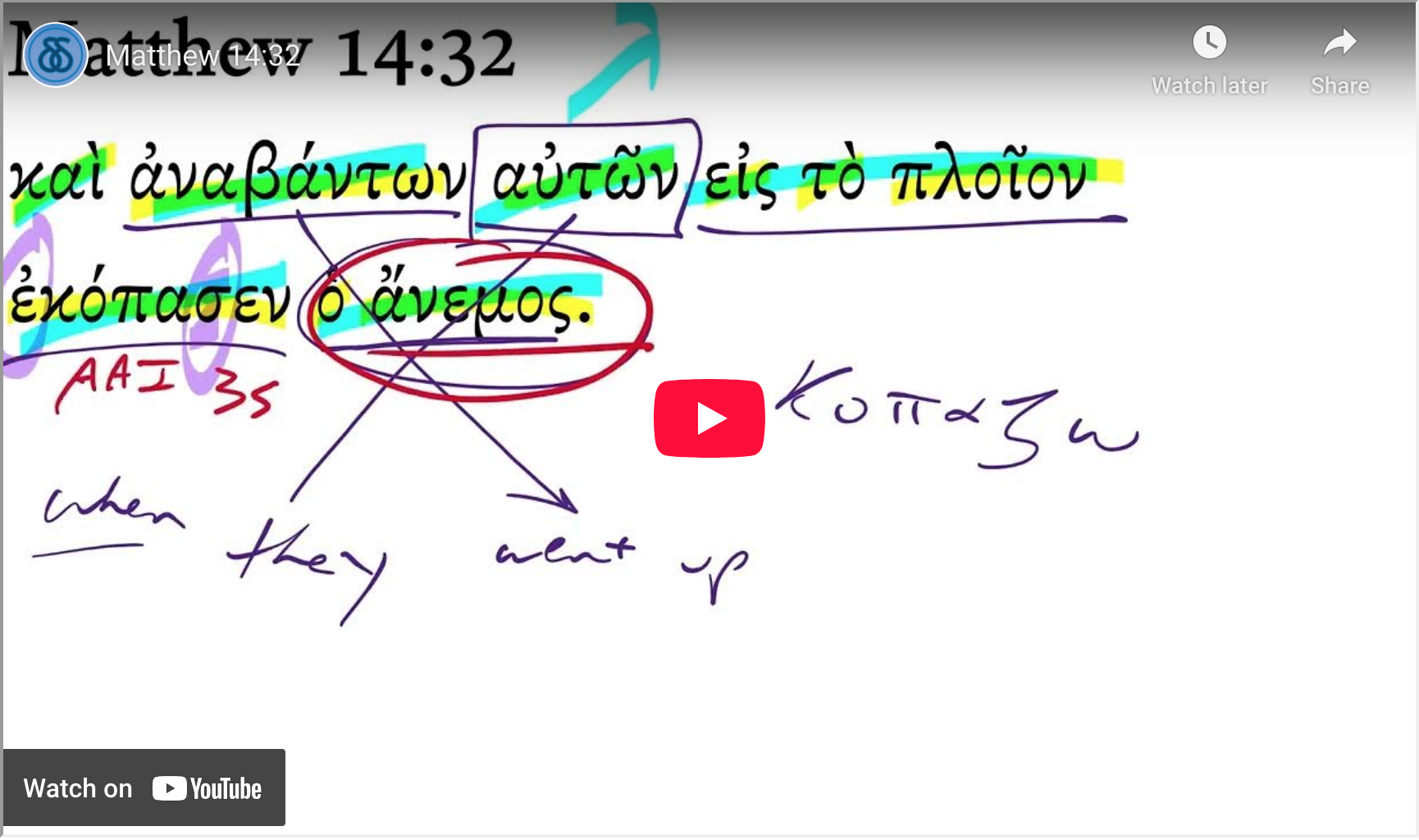 Matthew 14:32 | Daily Dose of Greek